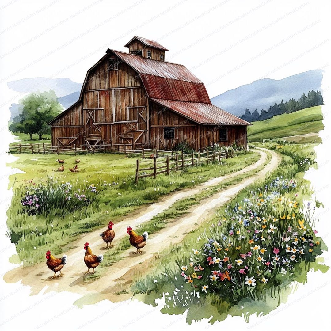 16 Farmyard Clipart | Farm Scene | Printable Watercolor Clipart | High ...