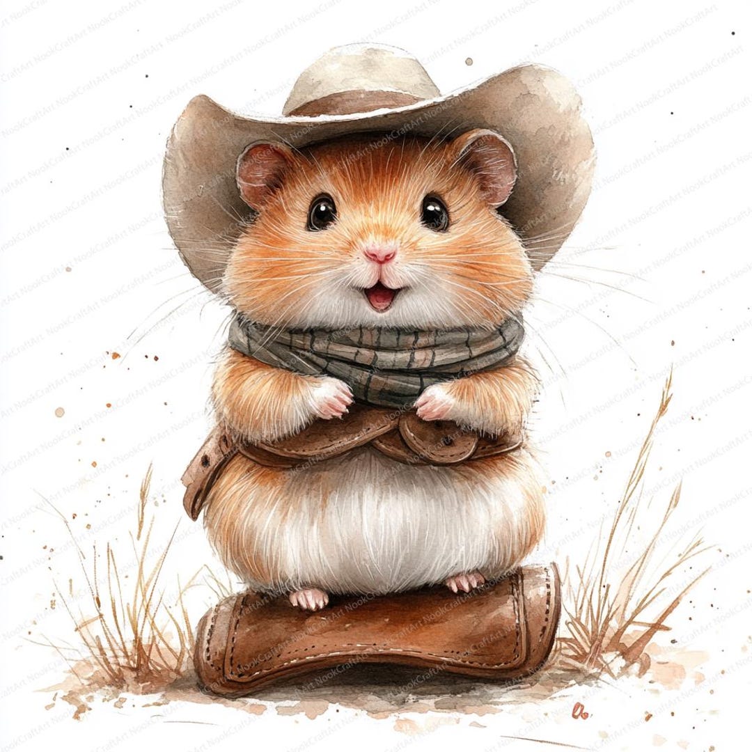 17 Cowboy Hamster Clipart | Cute Rodent in Western Hat Illustration ...