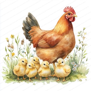 20 Chicken Family Clipart | Mother Hen With Chicks Design | Printable ...