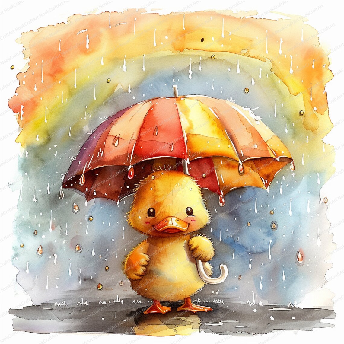 12 Duckling in Rain Clipart | Duckling Under the Rainbow | Printable ...