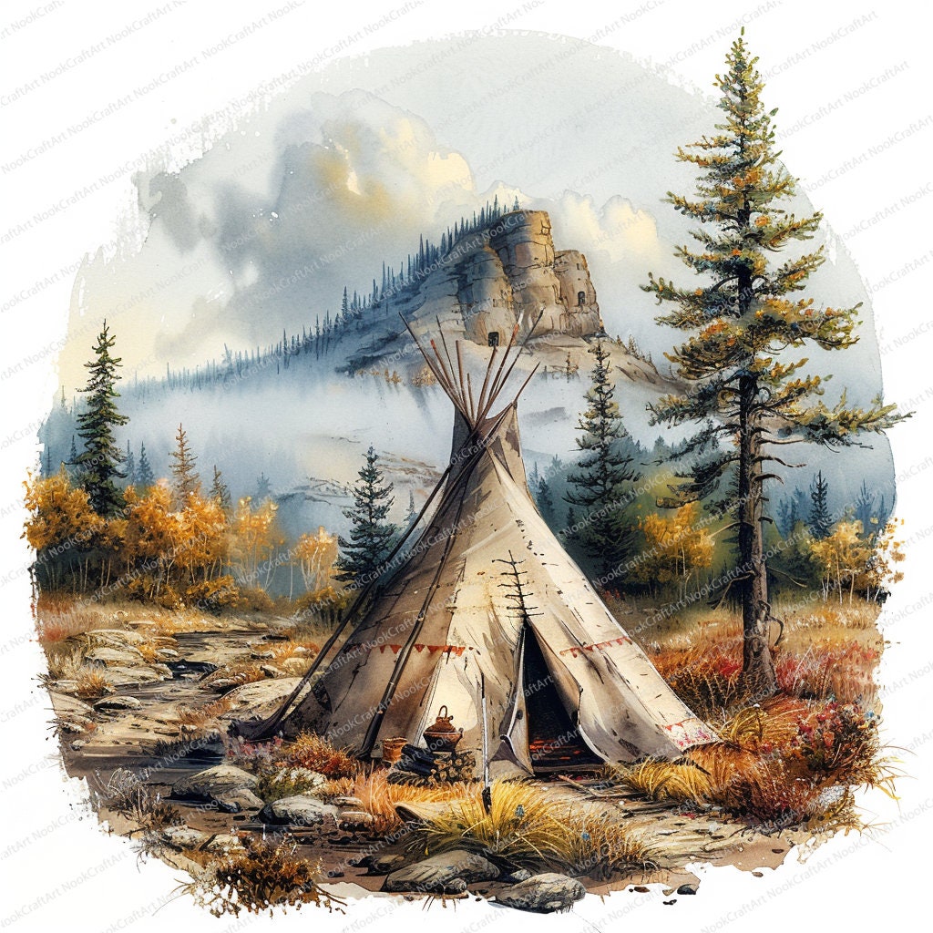 15 Native Teepee Landscape Clipart Printable Watercolor Clipart High ...