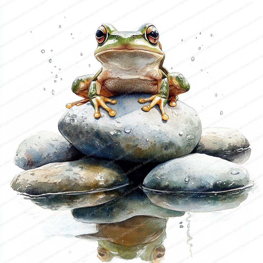 20 Frog Jumping on Wet Stones Clipart | Rainy Day Amphibian ...