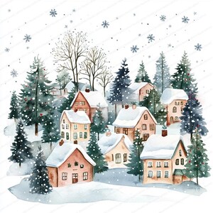 14 Christmas Card Clipart | Winter Homes Greeting Card | Printable ...