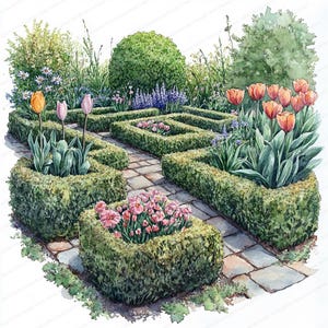 20 Garden Maze Clipart | Blooming Hedge Pathways | Printable Watercolor ...