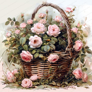 12 Roses in a Baske Clipart | Flowers in the Basket | Printable ...