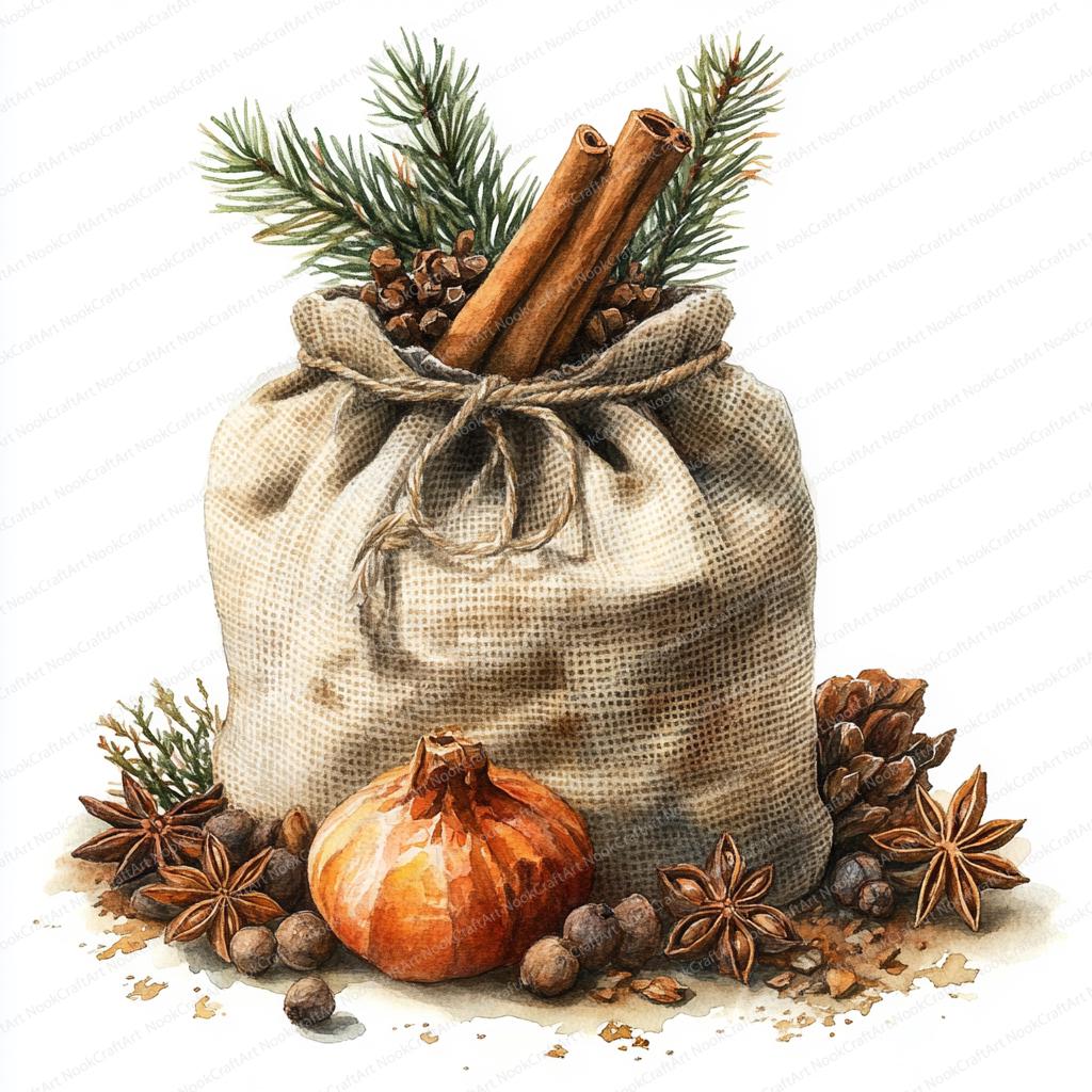 24 Spice Bag With Pine Twig Clipart | Rustic Culinary Herbs ...
