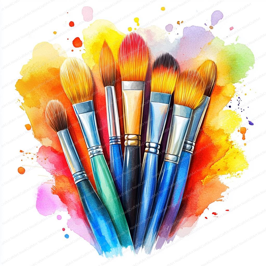 20 Paint Brushes Clipart | Watercolor Painting Supplies Images ...