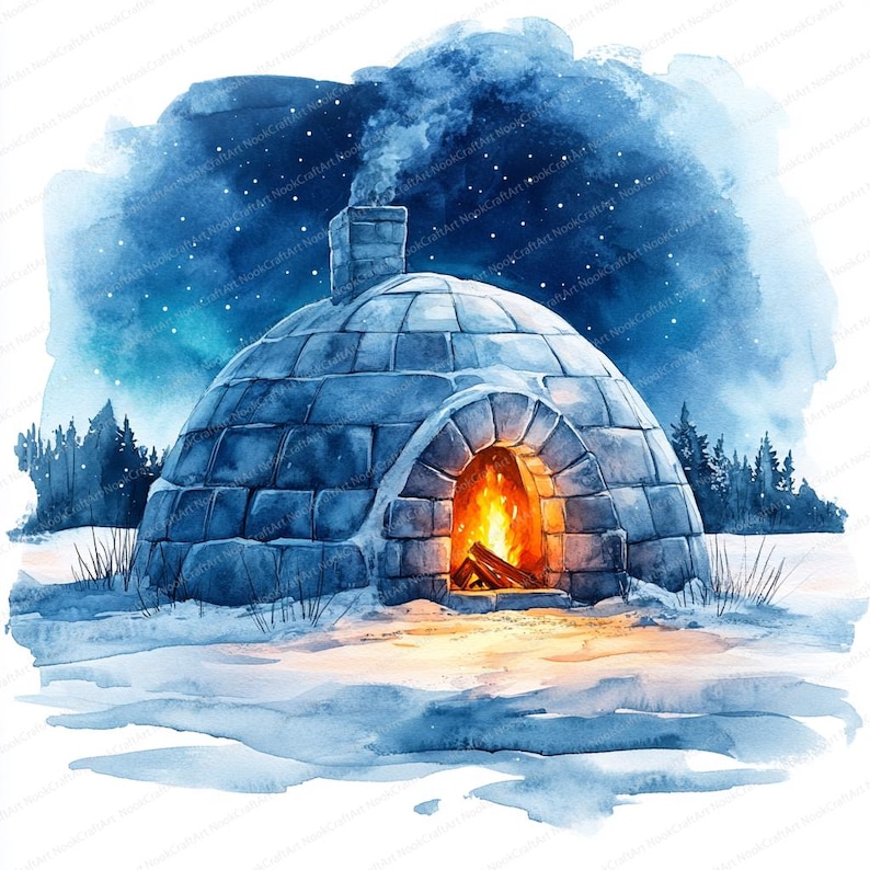 24 Igloo With Burning Fireplace Clipart | Cozy Winter Wonderland ...