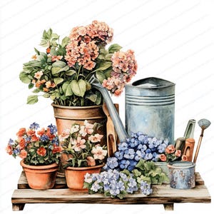 16 Vintage Gardening Tools Clipart | Printable Watercolor Clipart ...