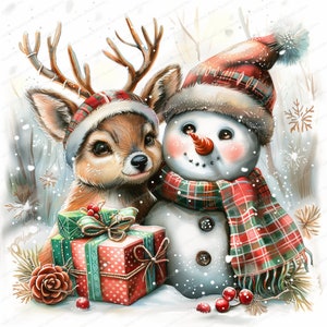 12 Cute Snowmen With Reindeer Clipart | Christmas Clipart | Printable ...