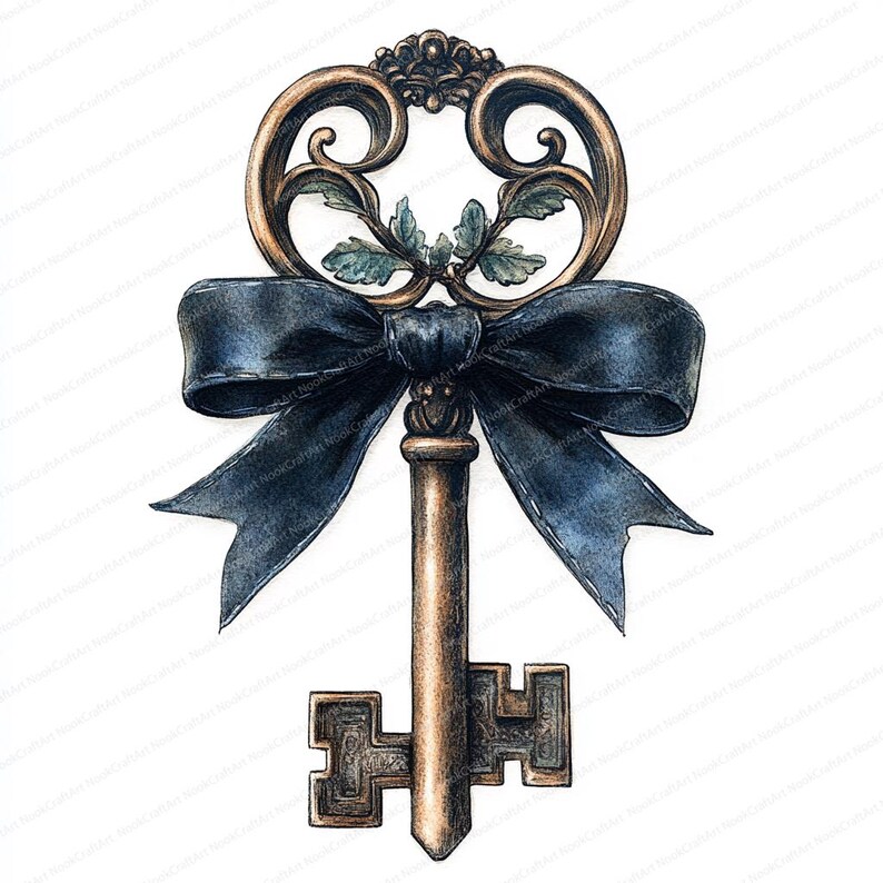 22 Vintage Key Clipart With Satin Ribbon | Elegant Chateau Key ...