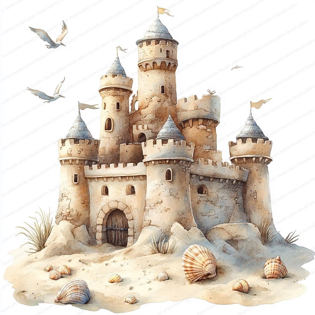 21 Sandcastle Beach Clipart | Seashells Ocean Illustration | Printable ...