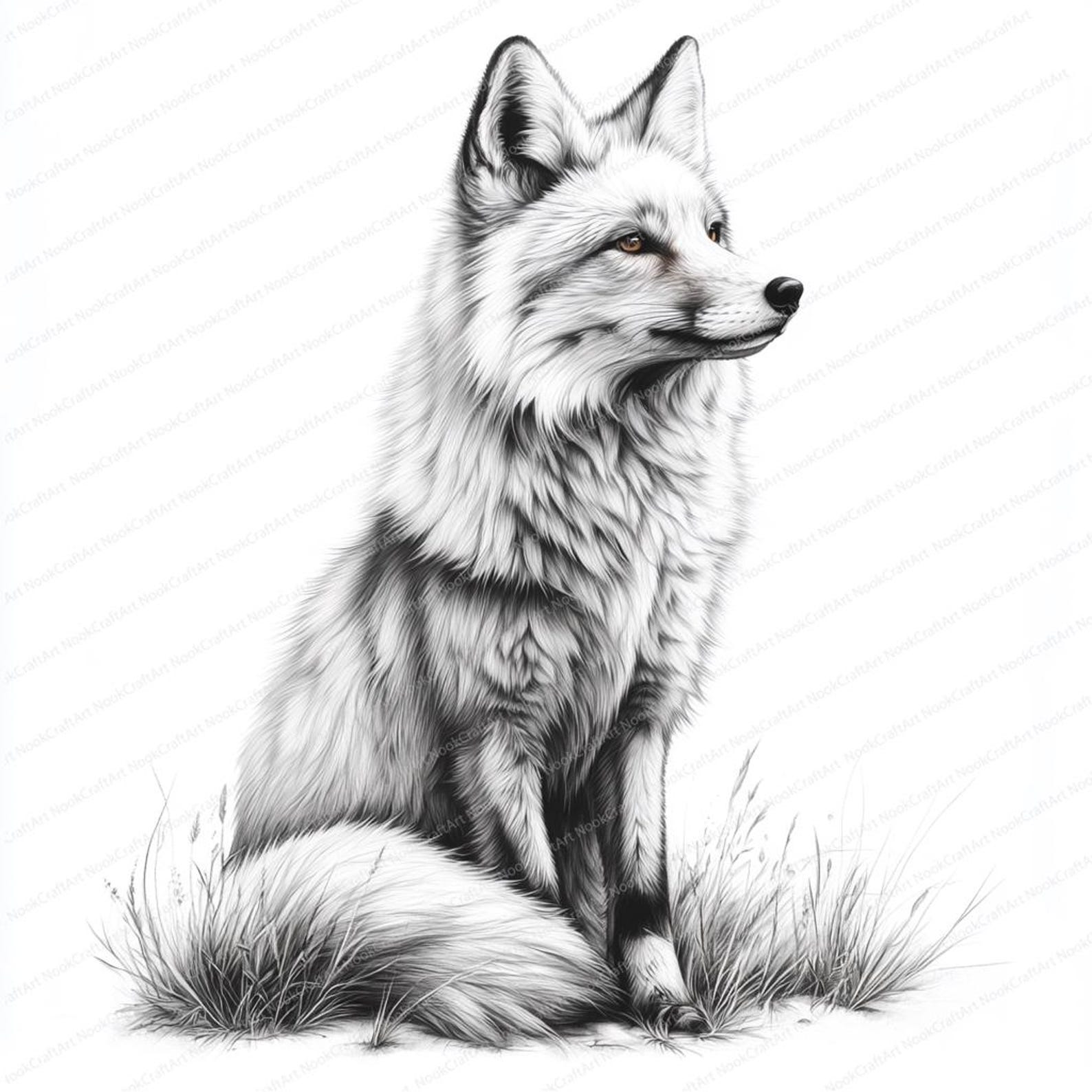 15 Black and White Fox Clipart | Line Art Design | Printable Watercolor ...