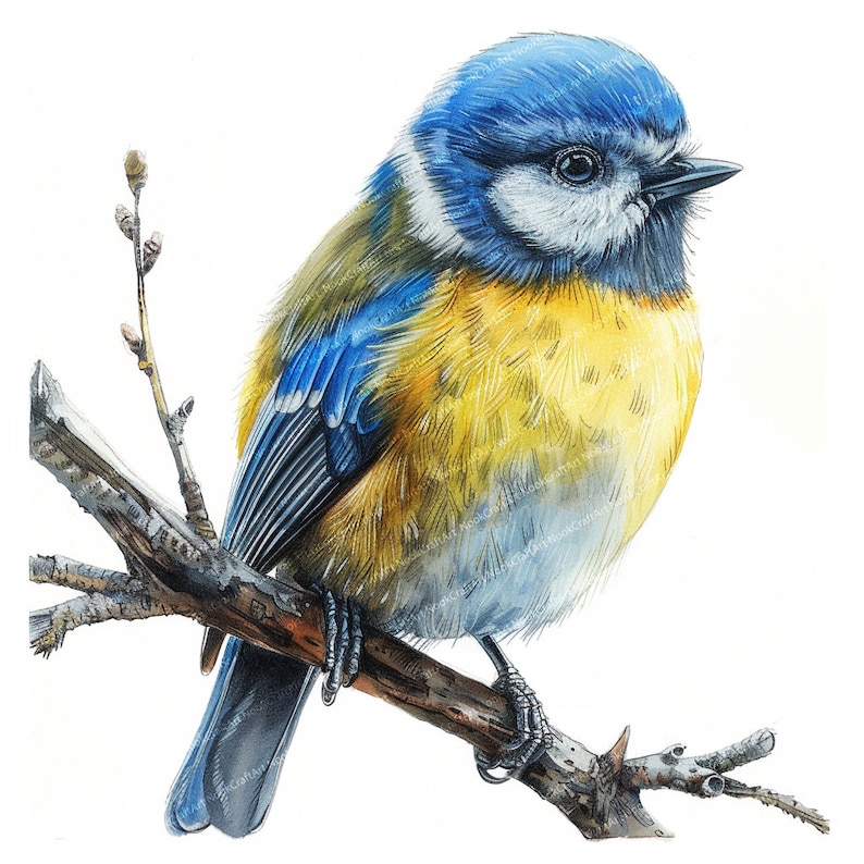 10 Blue Tit Bird Clipart Eurasian Blue Tit Printable Watercolor Clipart ...