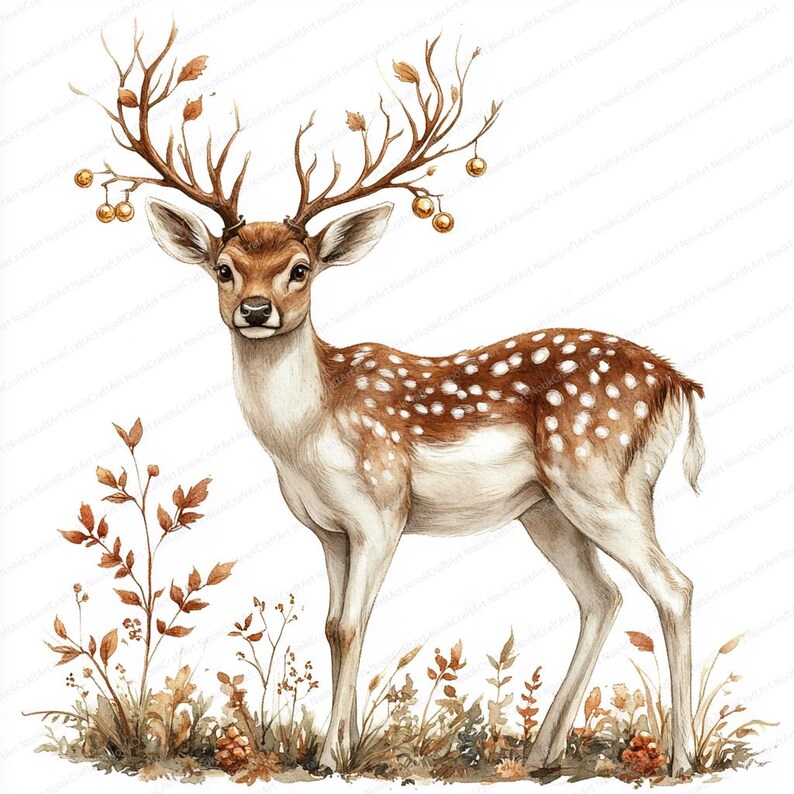 23 Patterned Antler Deer Clipart | Whimsical Holiday Bells Design ...