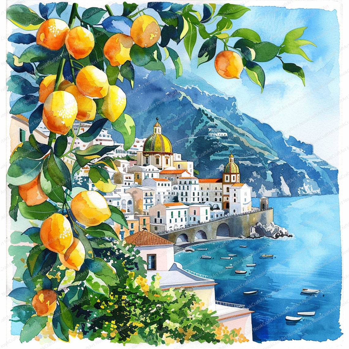 16 Italian Coast Clipart Amalfi Citrus Coast Printable Watercolor ...