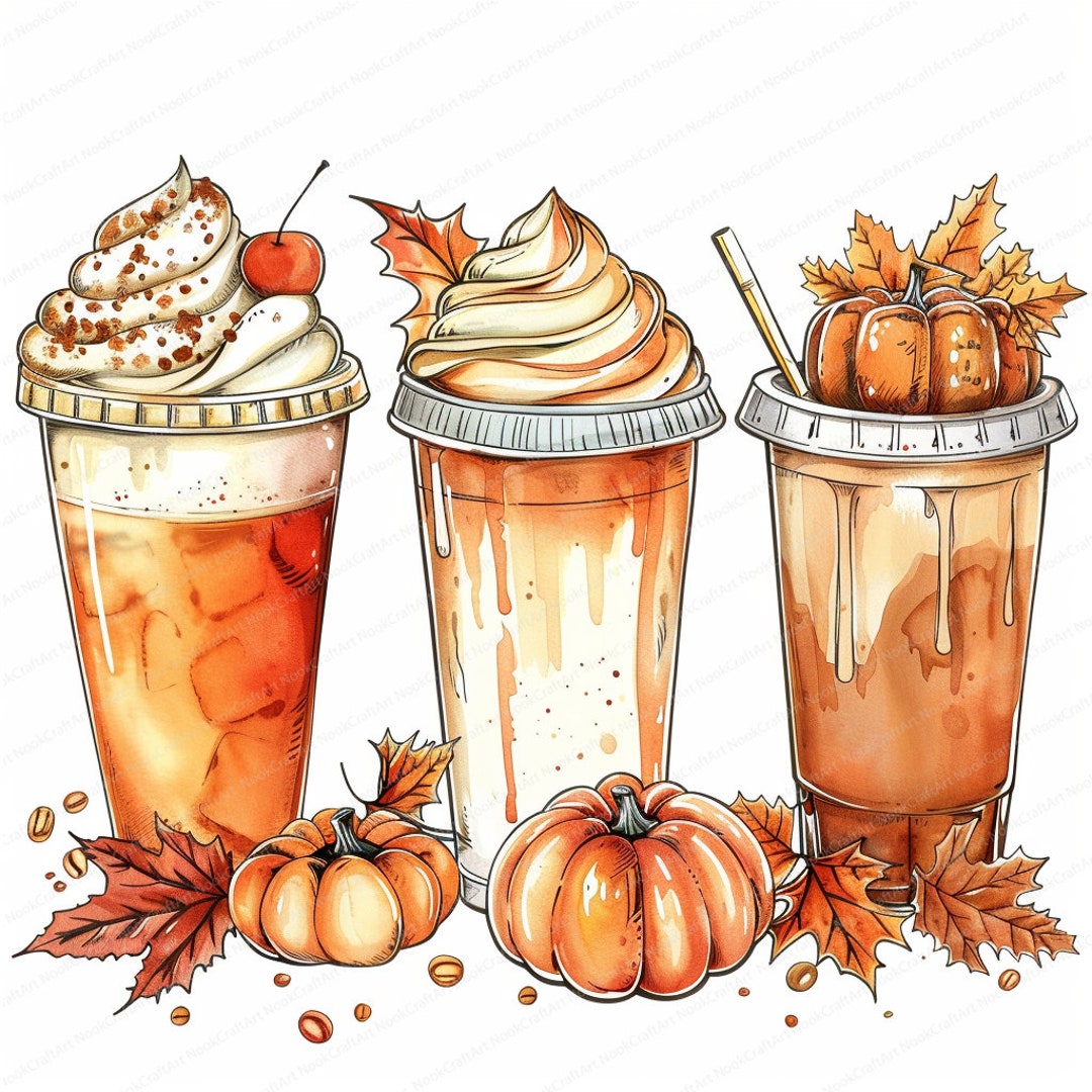 12 Coffee Clipart | Fall Coffee Drink | Printable Watercolor Clipart ...