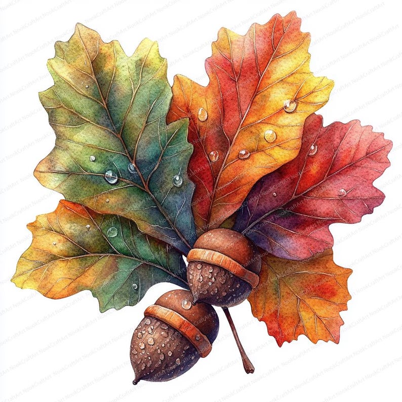 24 Oak Leaves and Acorns Clipart | Nature-inspired Autumn Graphics ...