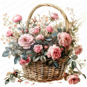 12 Roses in a Baske Clipart | Flowers in the Basket | Printable ...