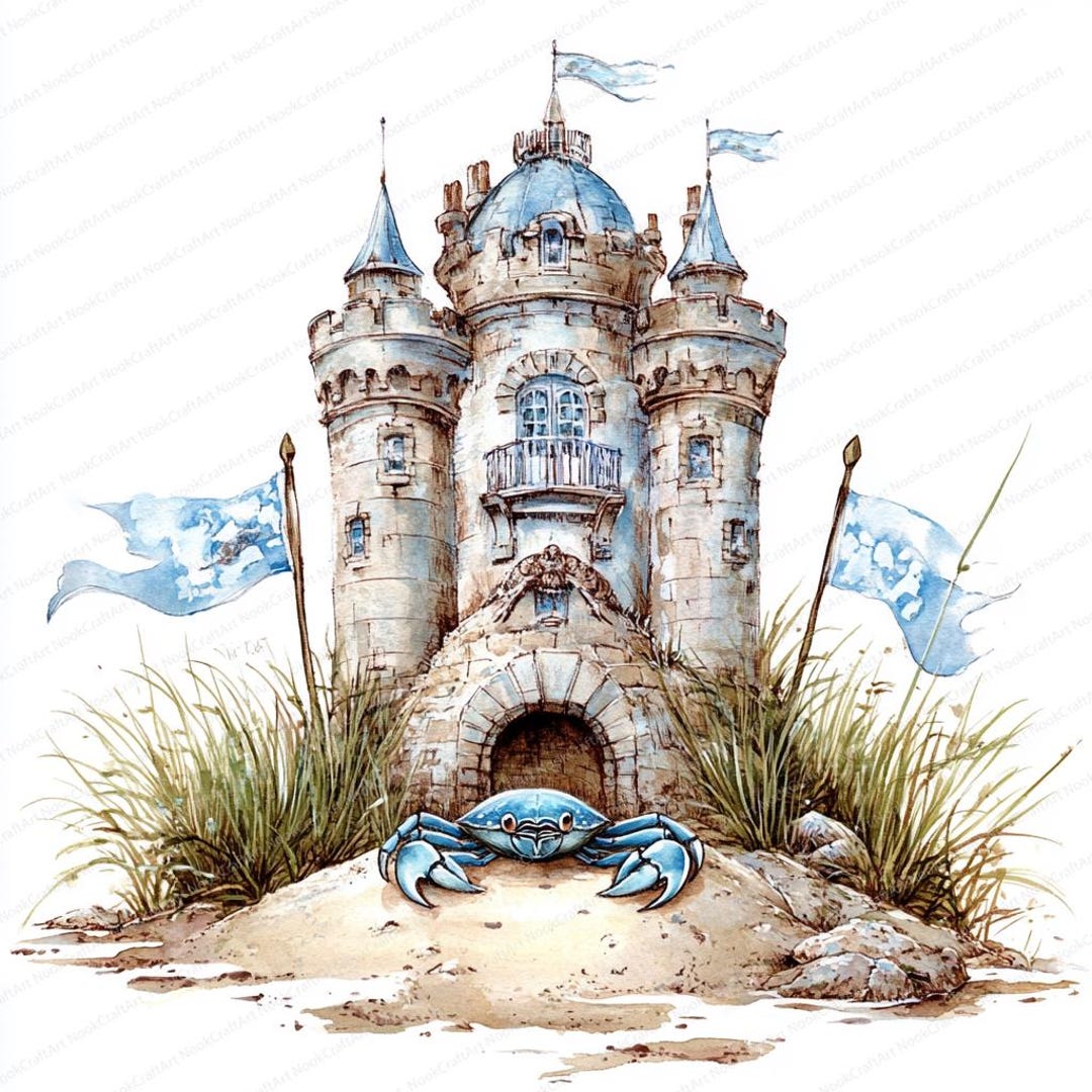 20 Sandcastle With Flags Clipart | Crab Guard Beach Illustration ...