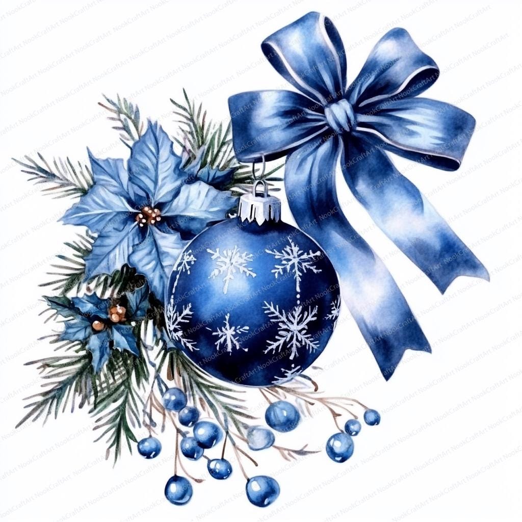 16 Blue Christmas Clipart | Christmas Clipart | Printable Watercolor ...