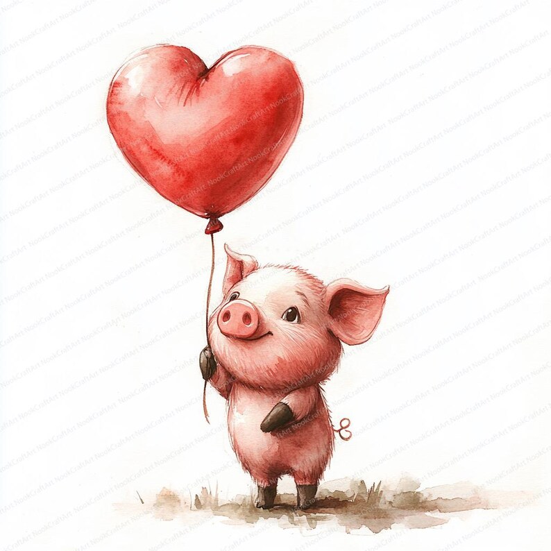 21 Piglet With Heart Balloon Clipart | Cute Valentine Illustration ...