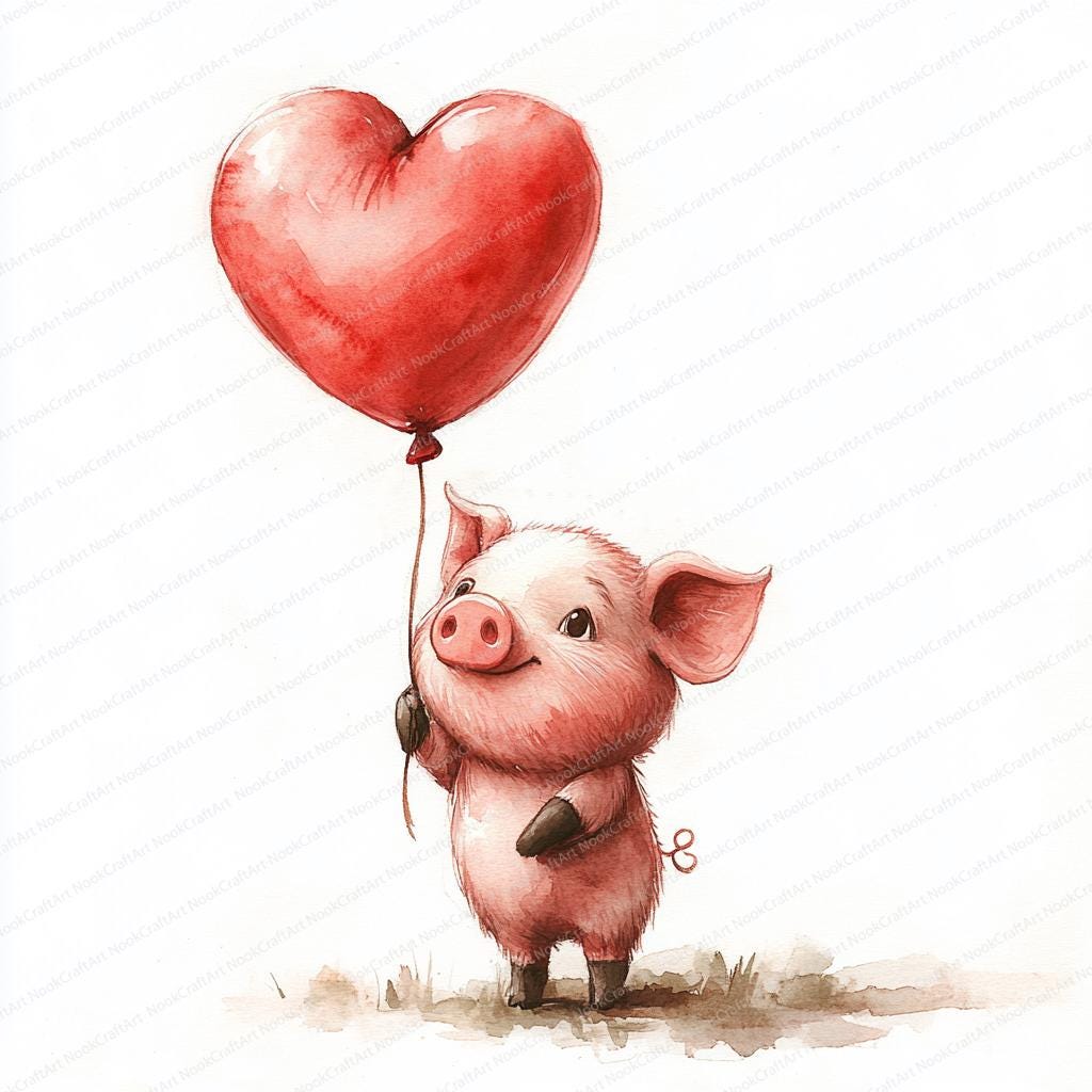 21 Piglet With Heart Balloon Clipart | Cute Valentine Illustration ...