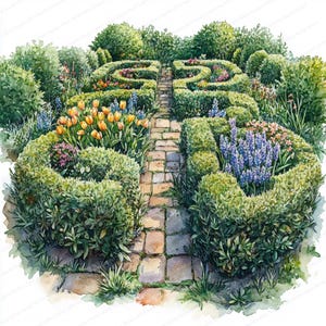 20 Garden Maze Clipart | Blooming Hedge Pathways | Printable Watercolor ...