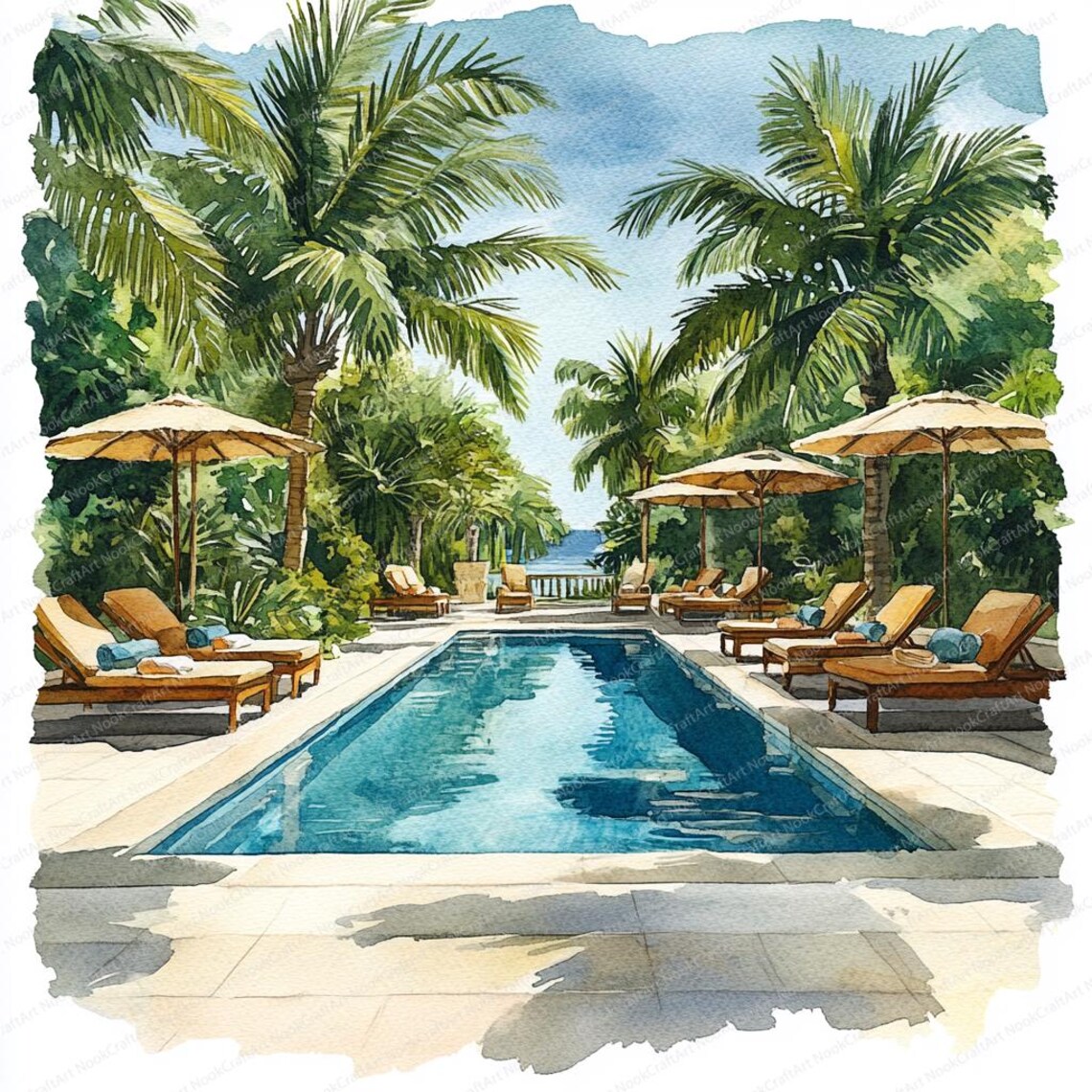 21 Tropical Resort Pool Clipart | Exotic Paradise Lounge Graphics ...