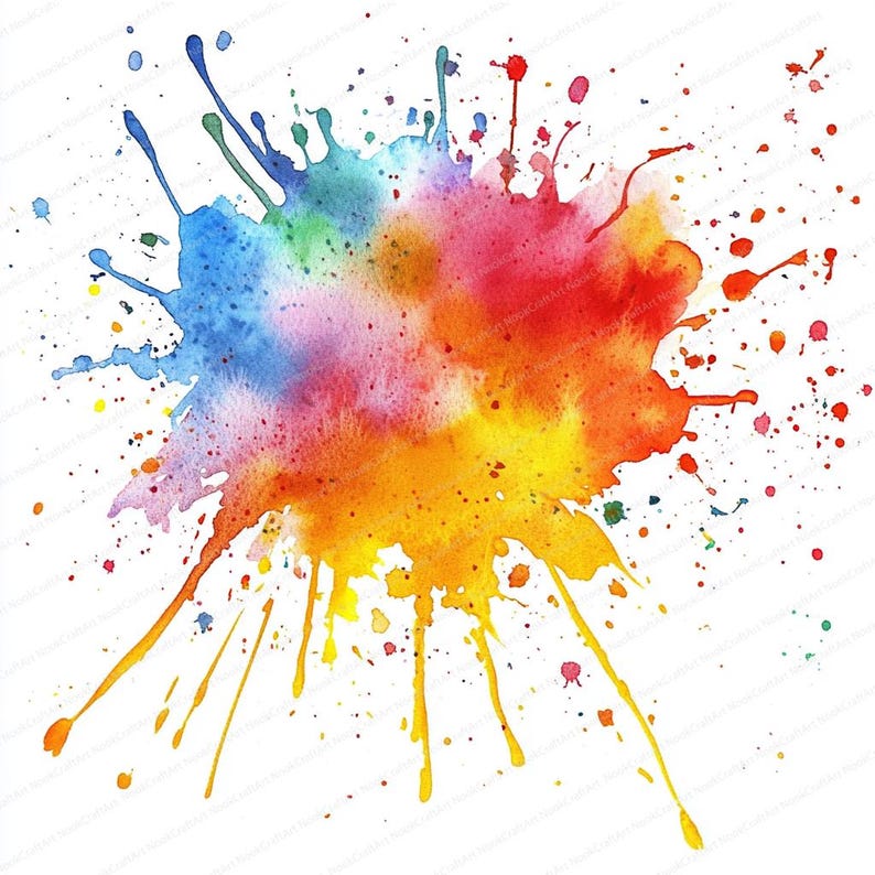 20 Color Splash Clipart | Vibrant Paint Splashes | Printable Watercolor ...