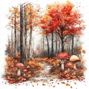 19 Forest Autumn Mushroom Clipart | Fallen Leaves and Nature ...