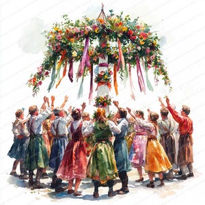 18 Maypole Ribbon Flower Clipart | Vibrant Spring Festival Graphics ...