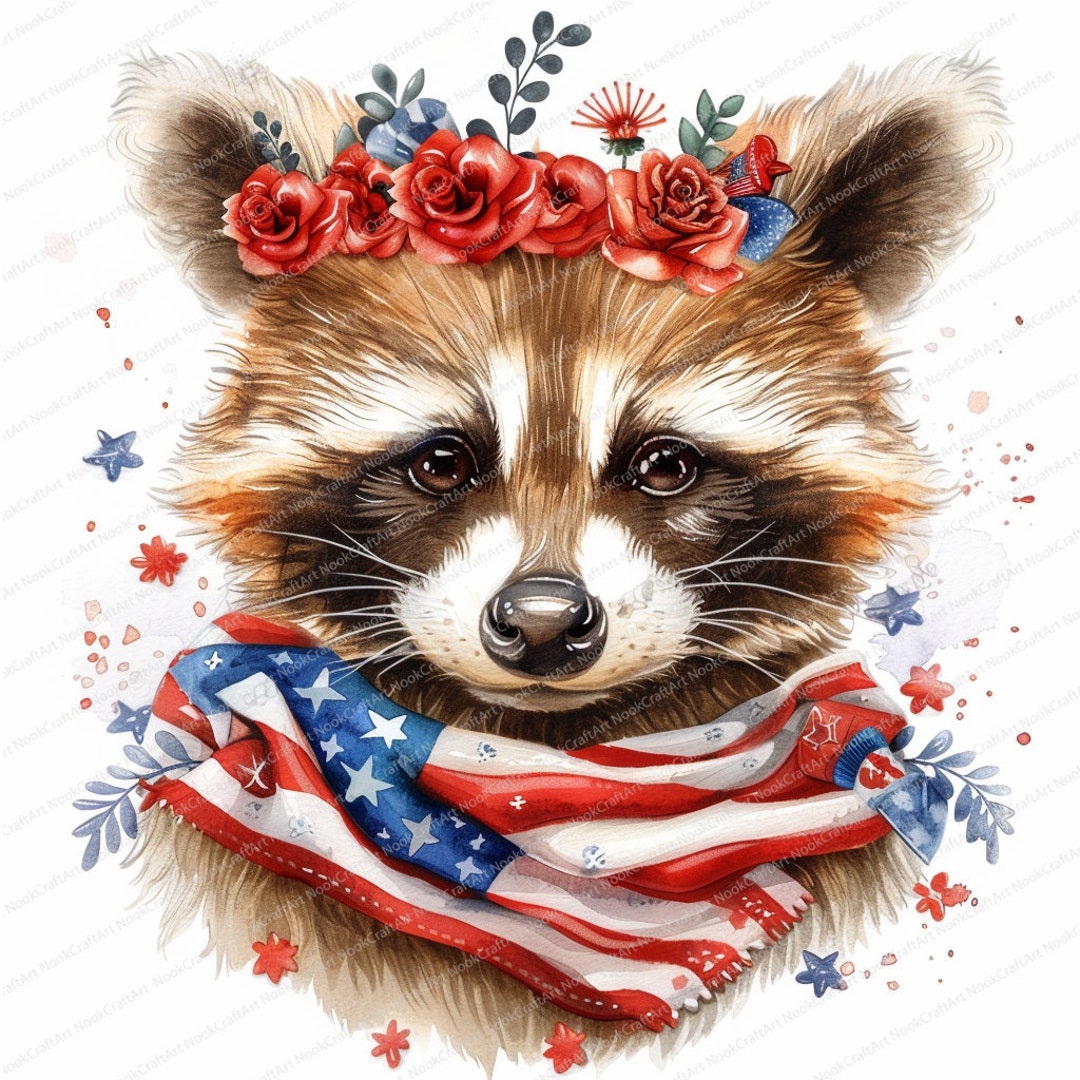 12 Watercolor Patriotic Raccoon Collection U.S. Raccoon Printable ...