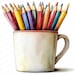21 Colored Pencils in a Cup Clipart | Vibrant Art Supplies Illustration ...
