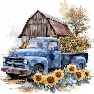 14 Rustic Blue Farm Truck Clipart | Old Farm Truck | Printable ...