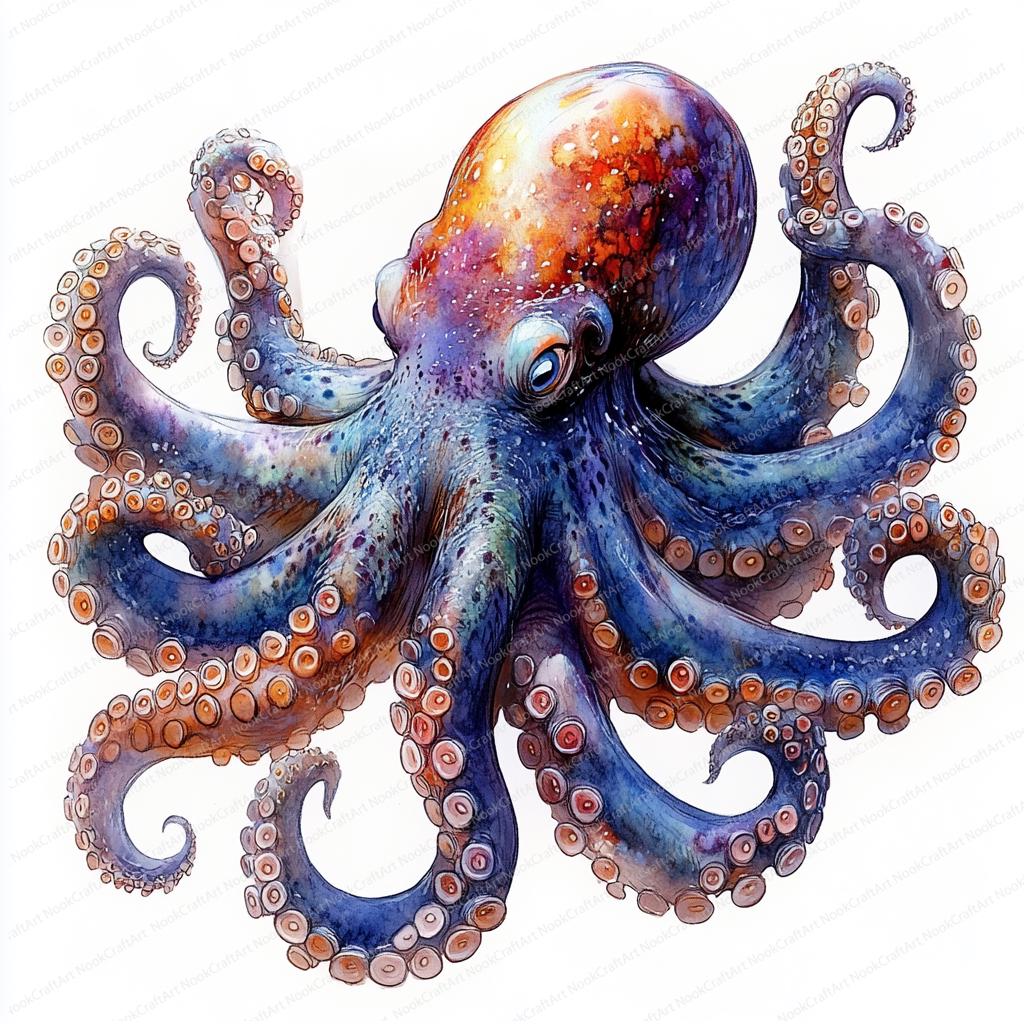 16 Clipart Colorful Octopus | Wall Art Bundle | Printable Watercolor ...