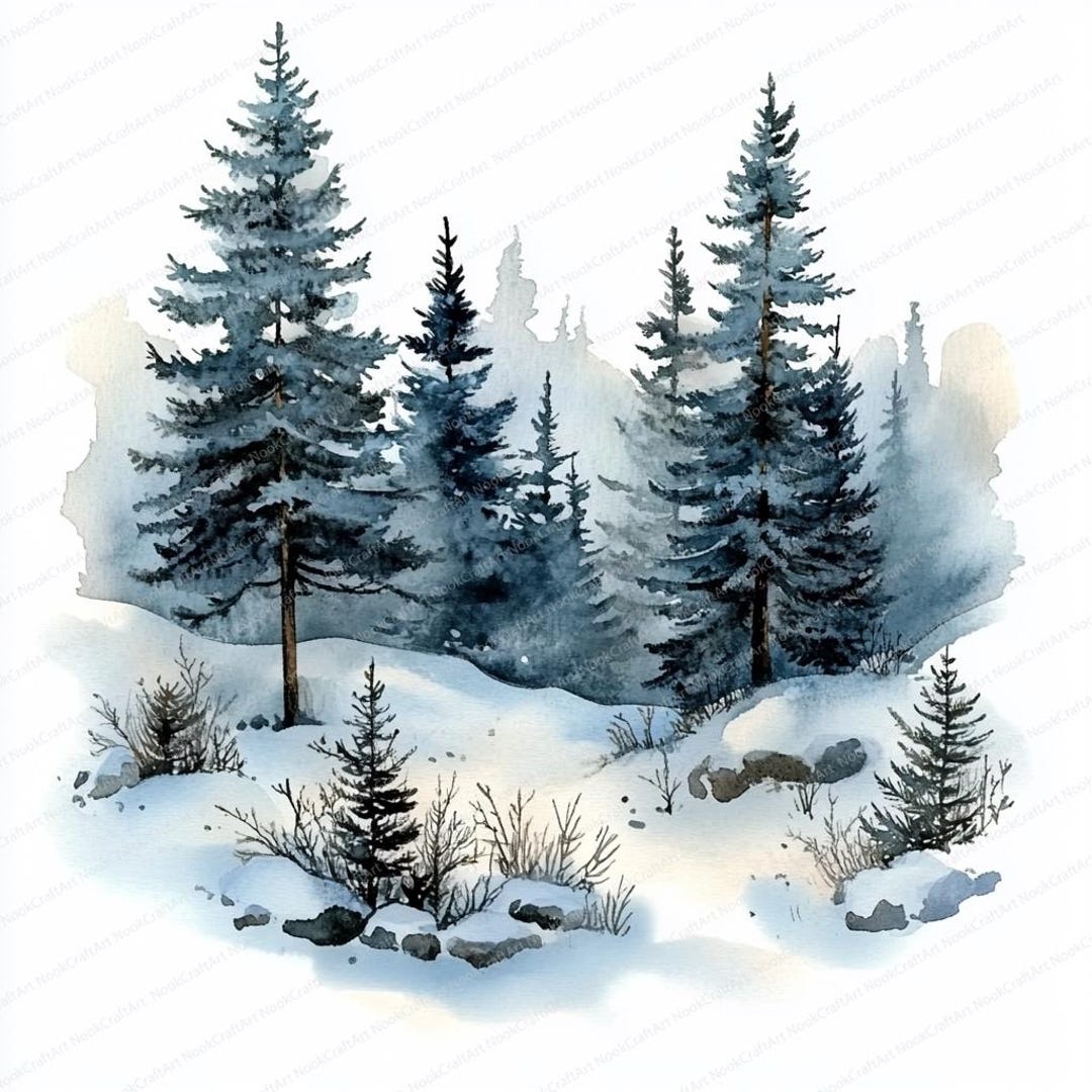 18 Watercolor Winter Forest Clipart | Printable Watercolor Clipart ...