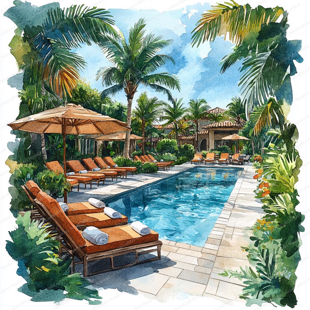 21 Tropical Resort Pool Clipart | Exotic Paradise Lounge Graphics ...