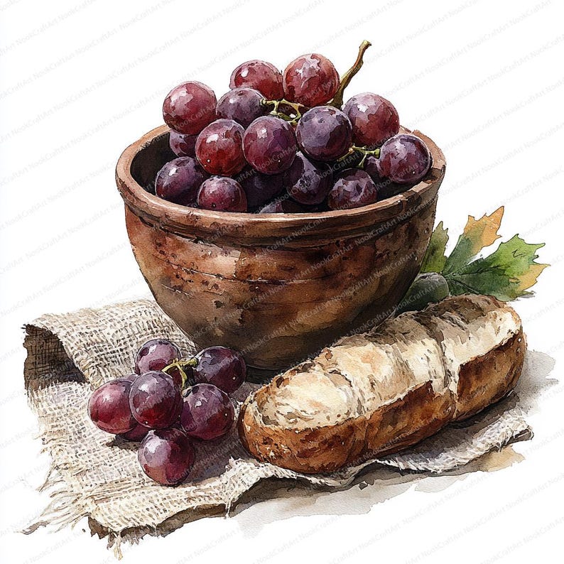 24 Communion Cup Clipart With Grapes and Bread | Religious Sacrament ...