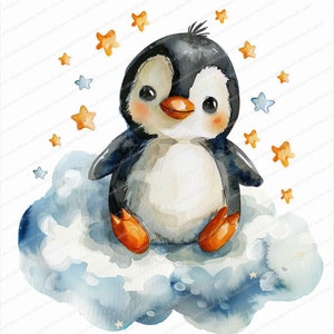12 Baby Penguin Clipart | Winter Clipart | Printable Watercolor Clipart ...