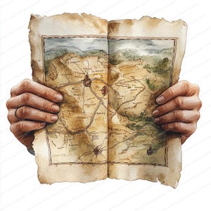 22 Hands Holding Map Clipart | Travel Adventure Illustration ...