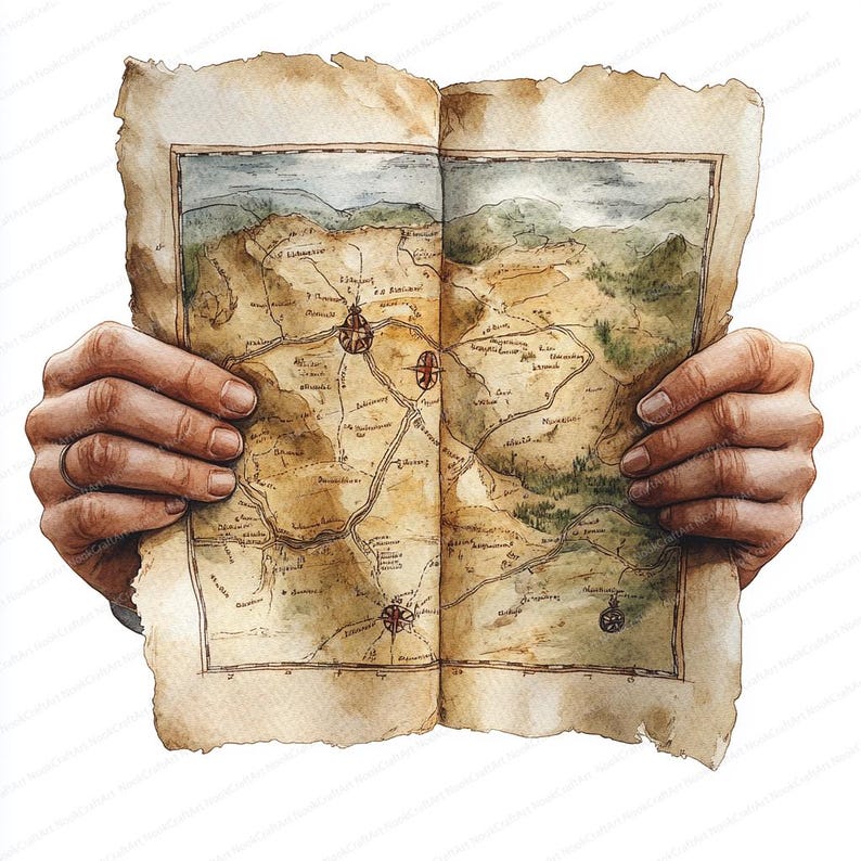 22 Hands Holding Map Clipart | Travel Adventure Illustration ...