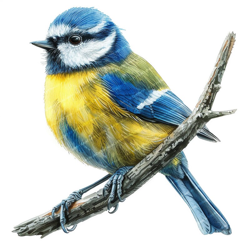 10 Blue Tit Bird Clipart Eurasian Blue Tit Printable Watercolor Clipart ...