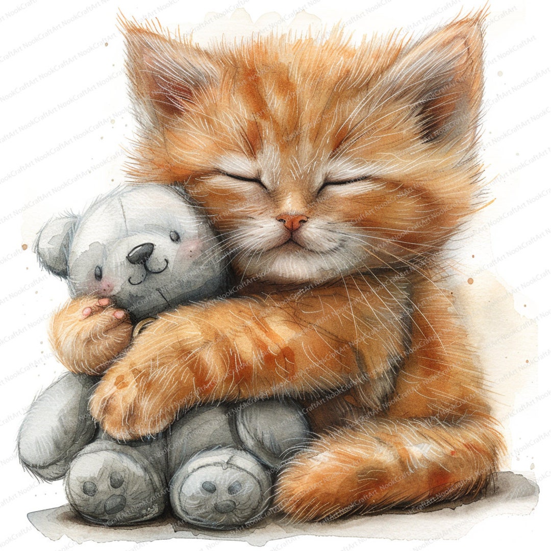 16 Cute Sleeping Kitten Cliparts | Watercolor Kitten | Printable ...