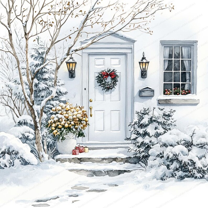 18 Cozy Winter Doors Clipart | Watercolor Snowy Door Clipart | High ...
