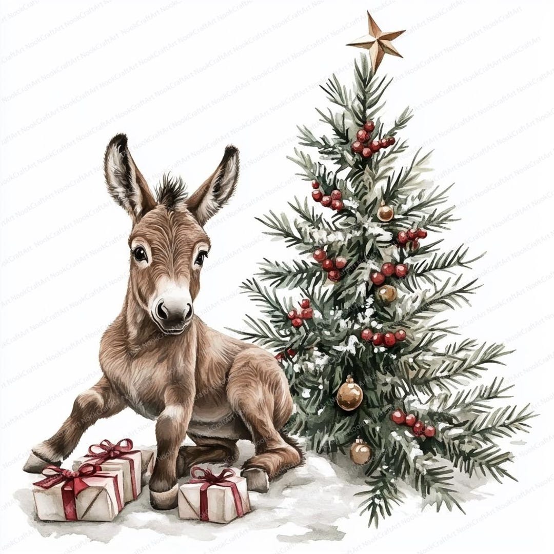 18 Christmas Donkey Clipart Bundle | Printable Watercolor Clipart ...