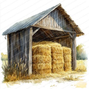 18 Haystack in Barn Clipart | Rustic Farm Illustration Set | Printable ...