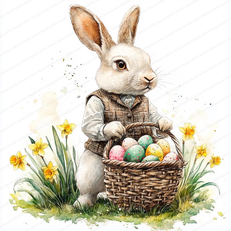 24 Easter Bunny Basket Clipart | Colorful Eggs and Rabbit Graphics ...