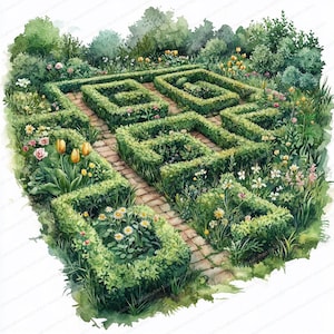 20 Garden Maze Clipart | Blooming Hedge Pathways | Printable Watercolor ...