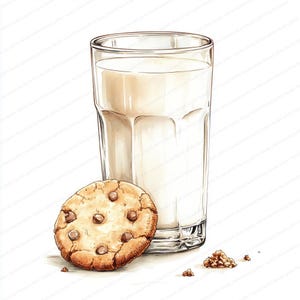 18 Milk and Cookies Clipart | Cute Dessert Illustration Set | Printable ...